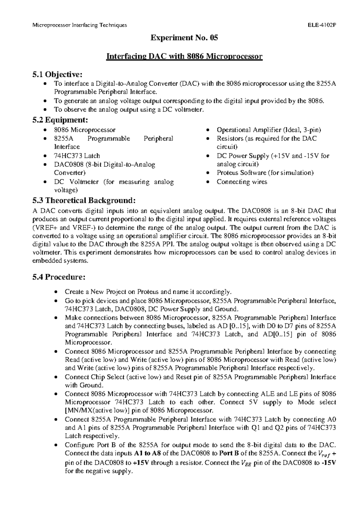 Experiment No - To interface a Digital-to-Analog Converter (DAC) with ...