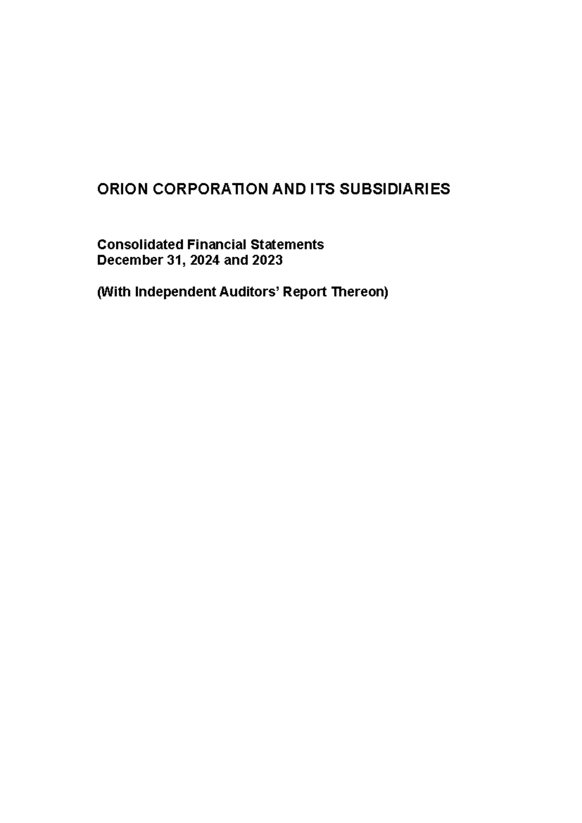 Consolidated Financial Statements Audit Report for Orion Corp (2024 ...