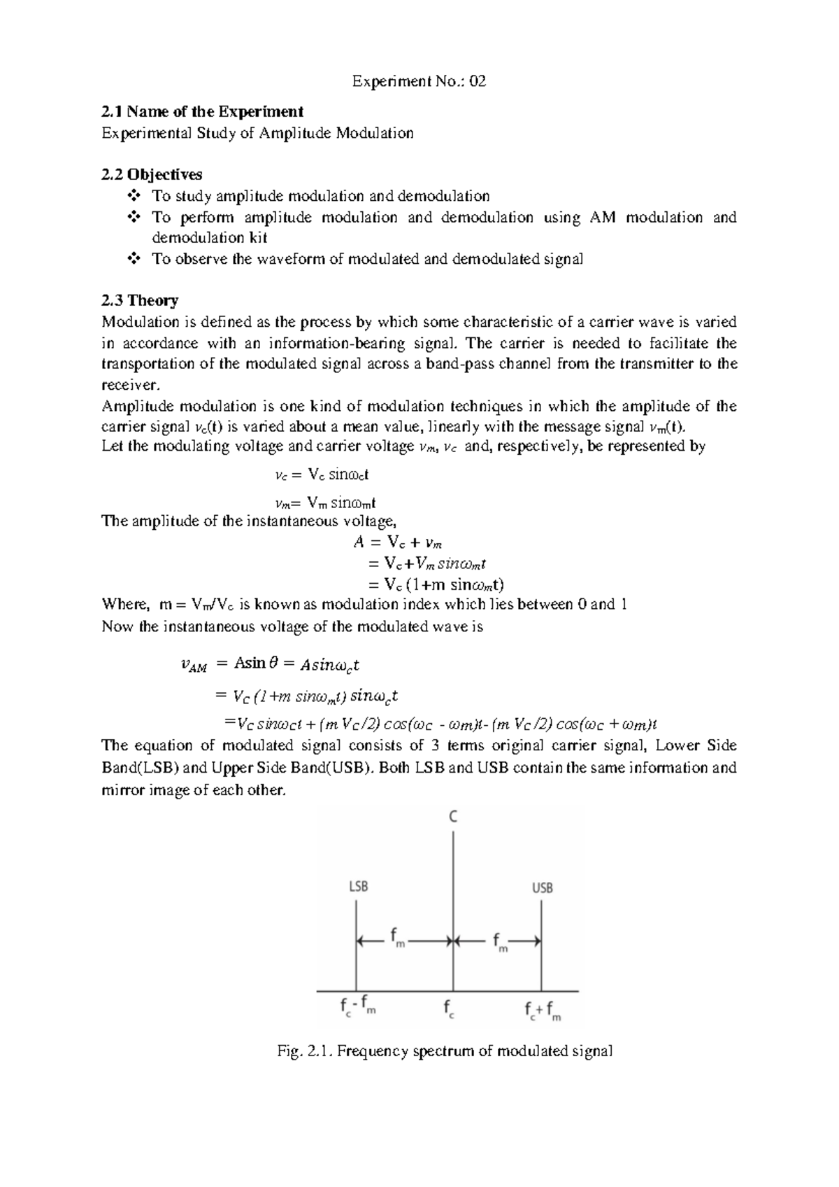 Expt2-1 - Lab Report on Amplitude Modulation & Demodulation - Studocu