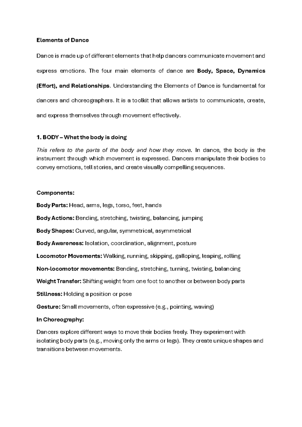 Elements of Dance: Understanding Body, Space, Dynamics, & Relationships ...