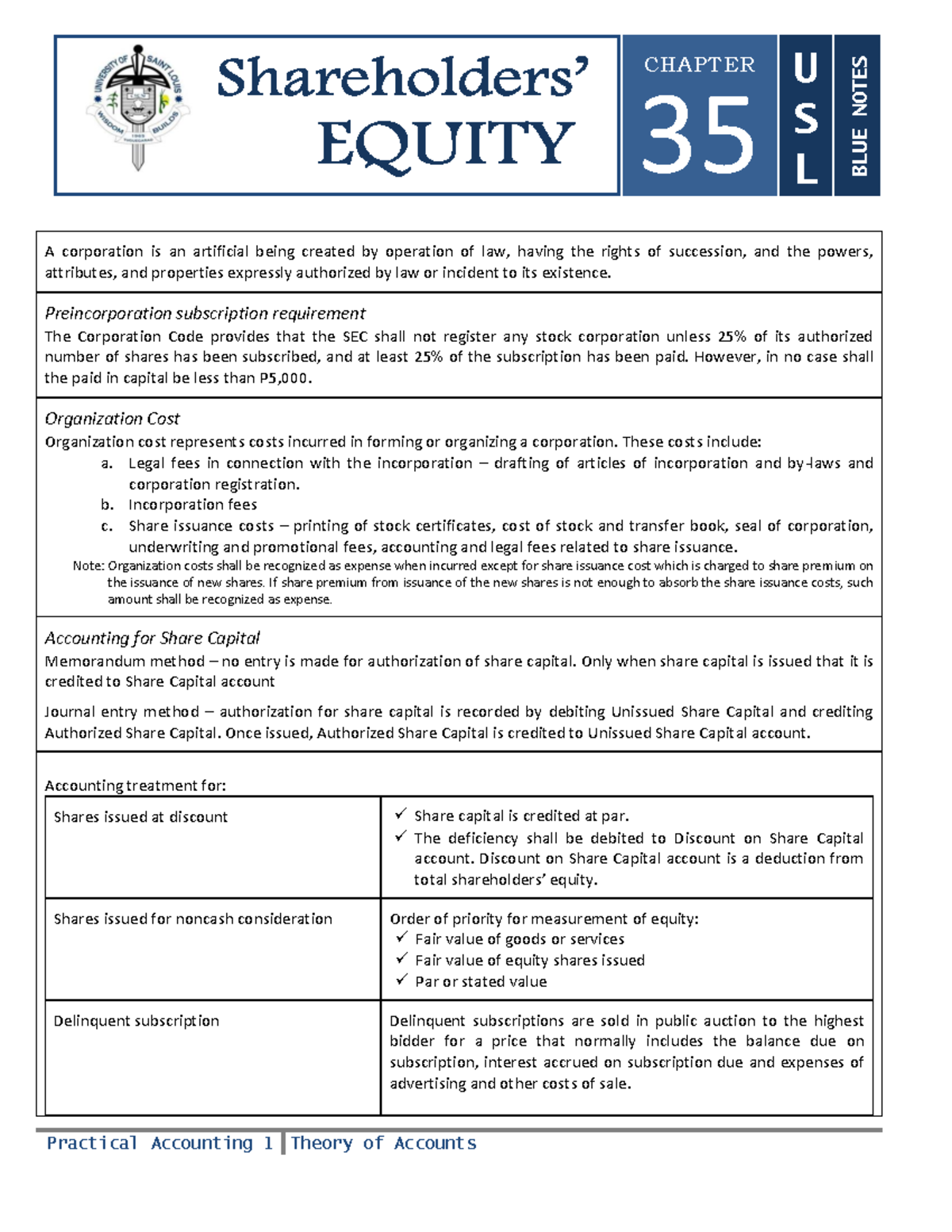 Chapter 35 - Shareholders' Equity Notes for Practical Accounting 1 ...