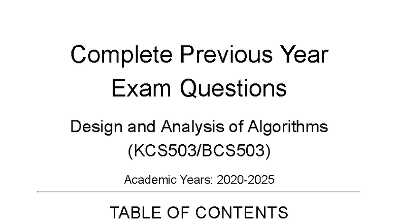 Complete Previous Year Exam Questions for Design and Analysis of ...