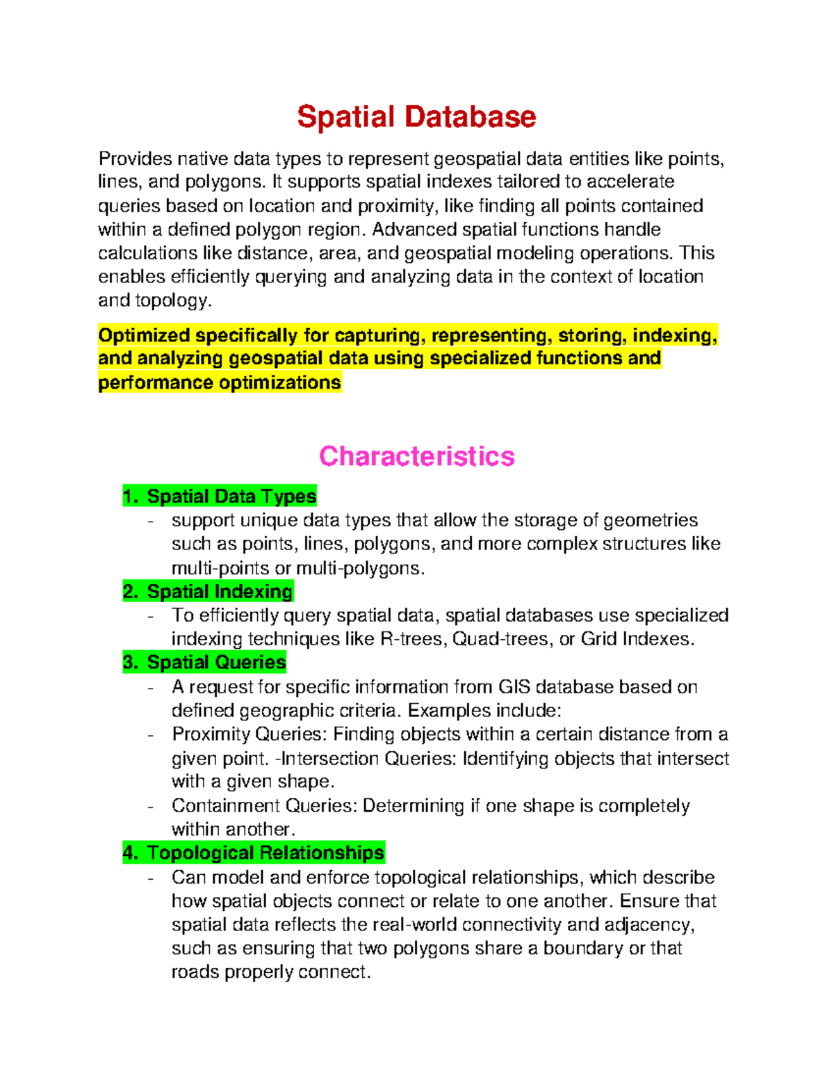 Spatial Database - Spatial Database Provides native data types to represent geospatial data ...