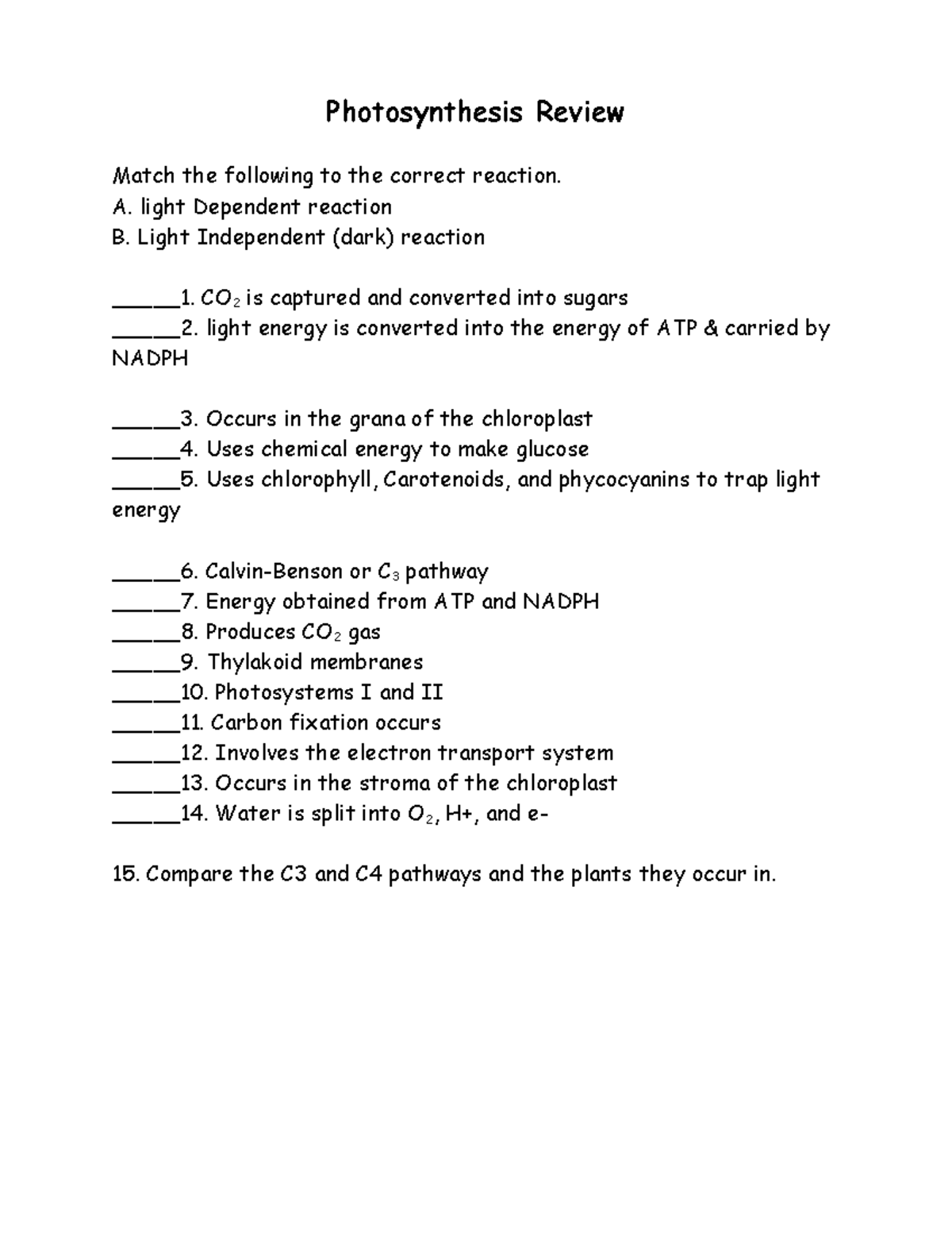 Photosynthesis Review: Key Reactions and Pathways Explained - Studocu