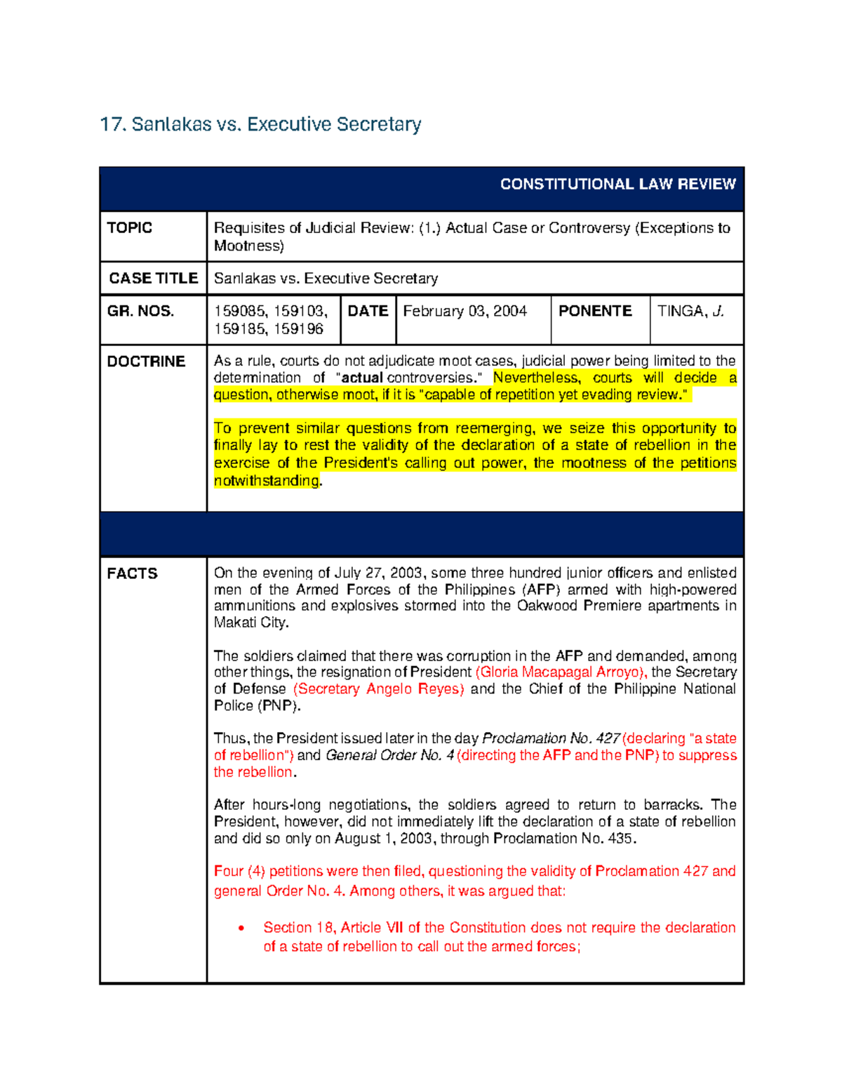 17. Sanlakas vs. Executive Secretary - 17. Sanlakas vs. Executive ...