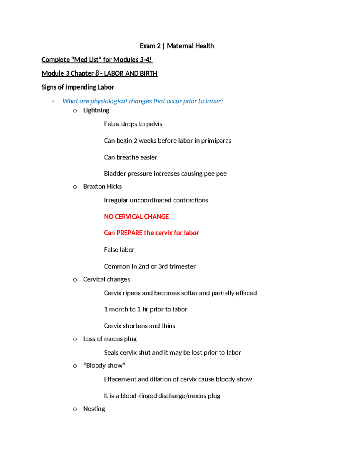 Exam 2 Maternal Health Notes: Labor & Birth Insights for Modules 3 & 4 ...