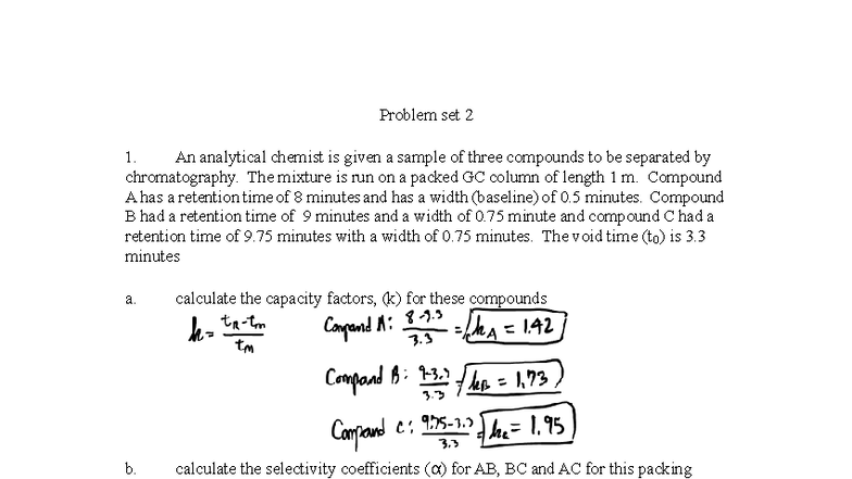 GC Chromatography Problem Set 2 Solutions - Studocu