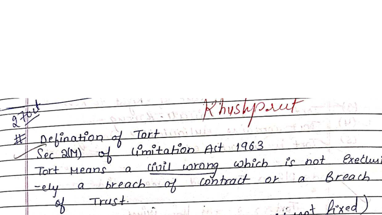 TORT 2(M) Notes: Understanding Civil Wrongs and Remedies - Studocu