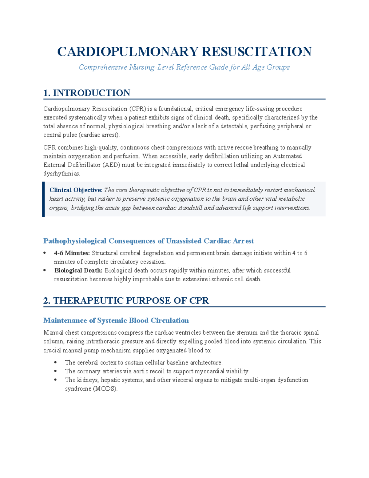 CARDIOPULMONARY RESUSCITATION (CPR) Clinical Notes for All Ages - Studocu