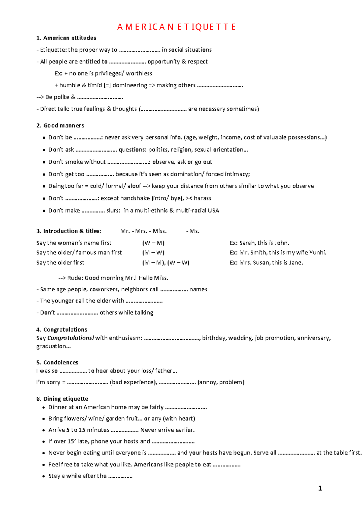 American Etiquette Overview: Social Norms & Family Life - Studocu