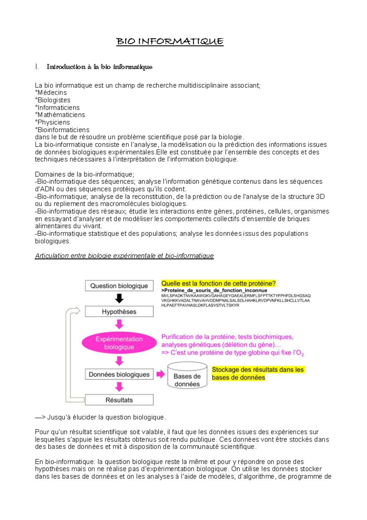BIO INFORMATIQUE I. Introduction et Concepts Clés pour CC - Studocu