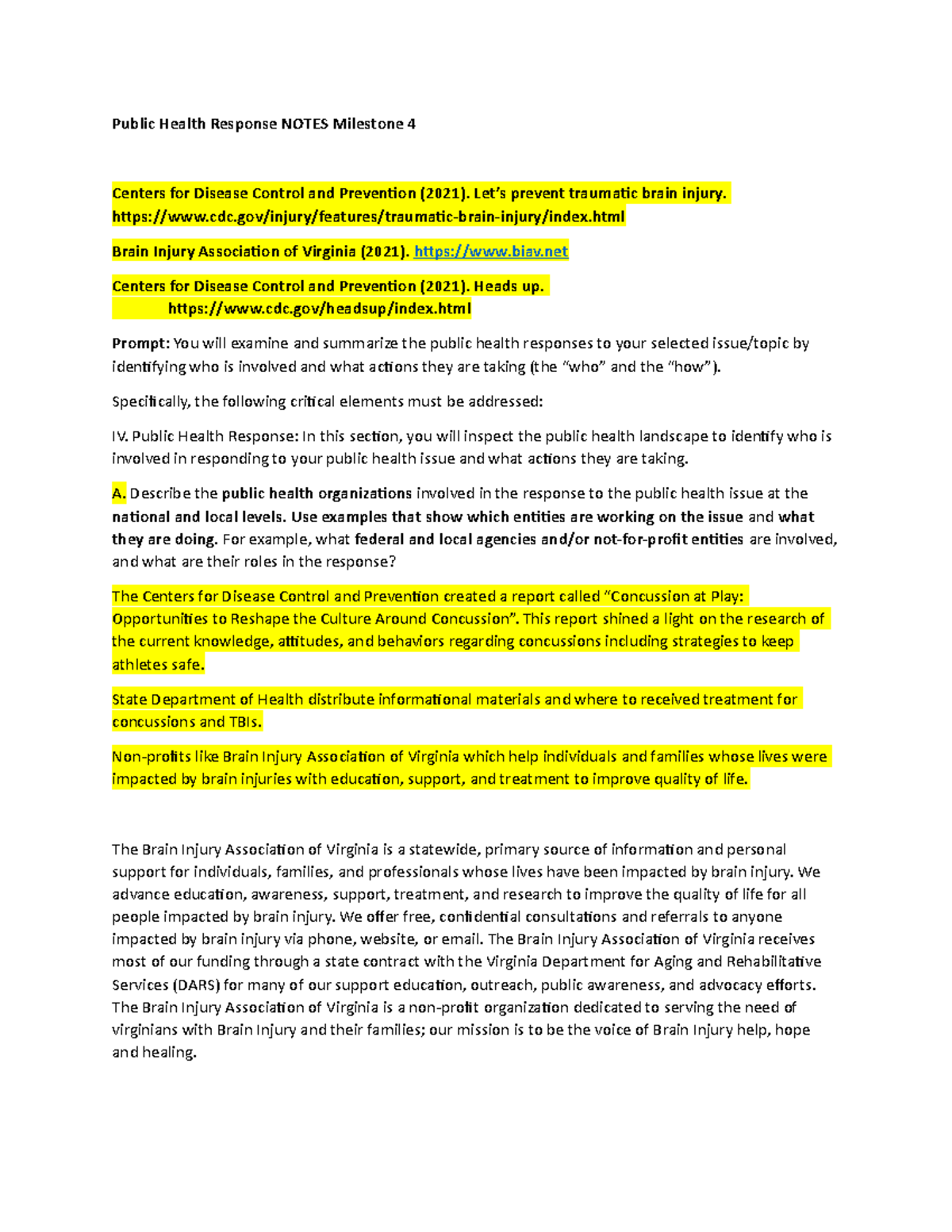 Public Health Response Notes Milestone 4 - Public Health Response NOTES ...