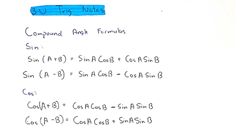 Further Trig 3U Notes: Compound & Double Angle Formulas - Studocu