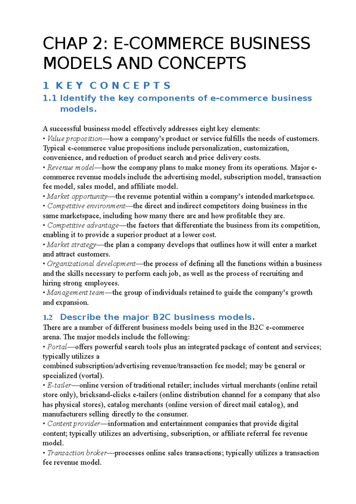 Review CHAPter 2 - CHAP 2: E-COMMERCE BUSINESS MODELS AND CONCEPTS 1 K ...