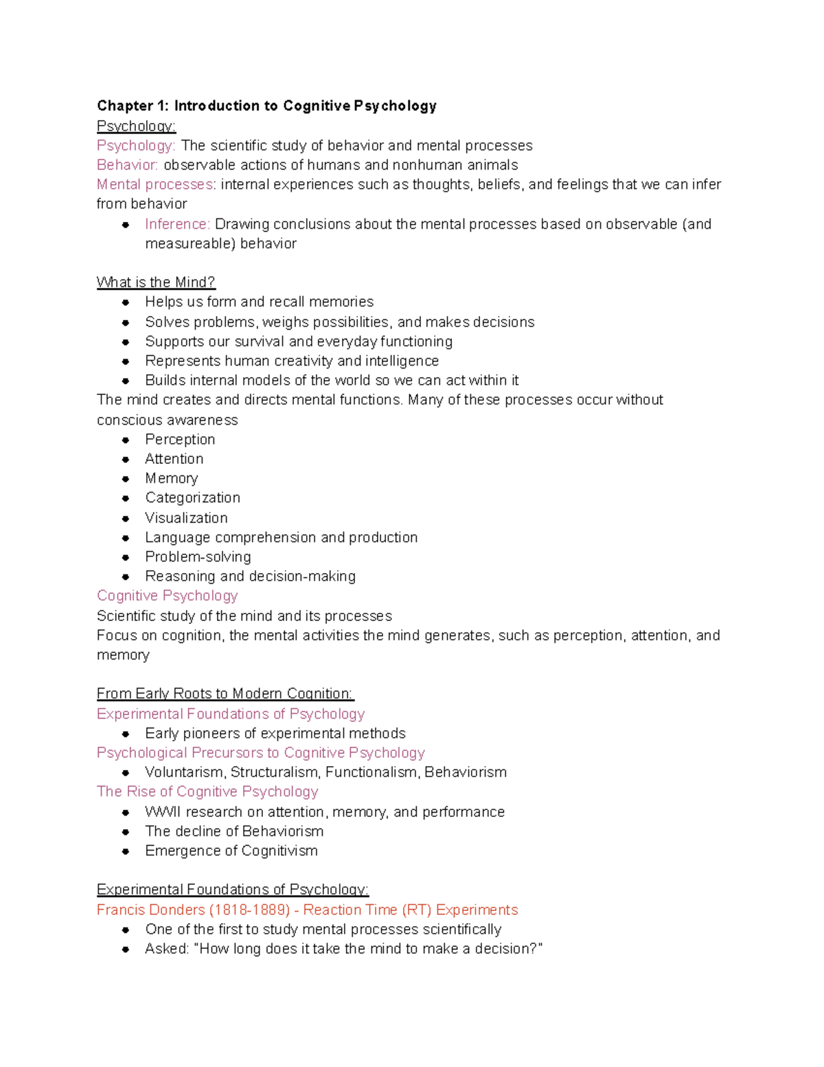 Cognition and Behavior: Insights from Psychology (PSY 325) - Chapter 1 ...