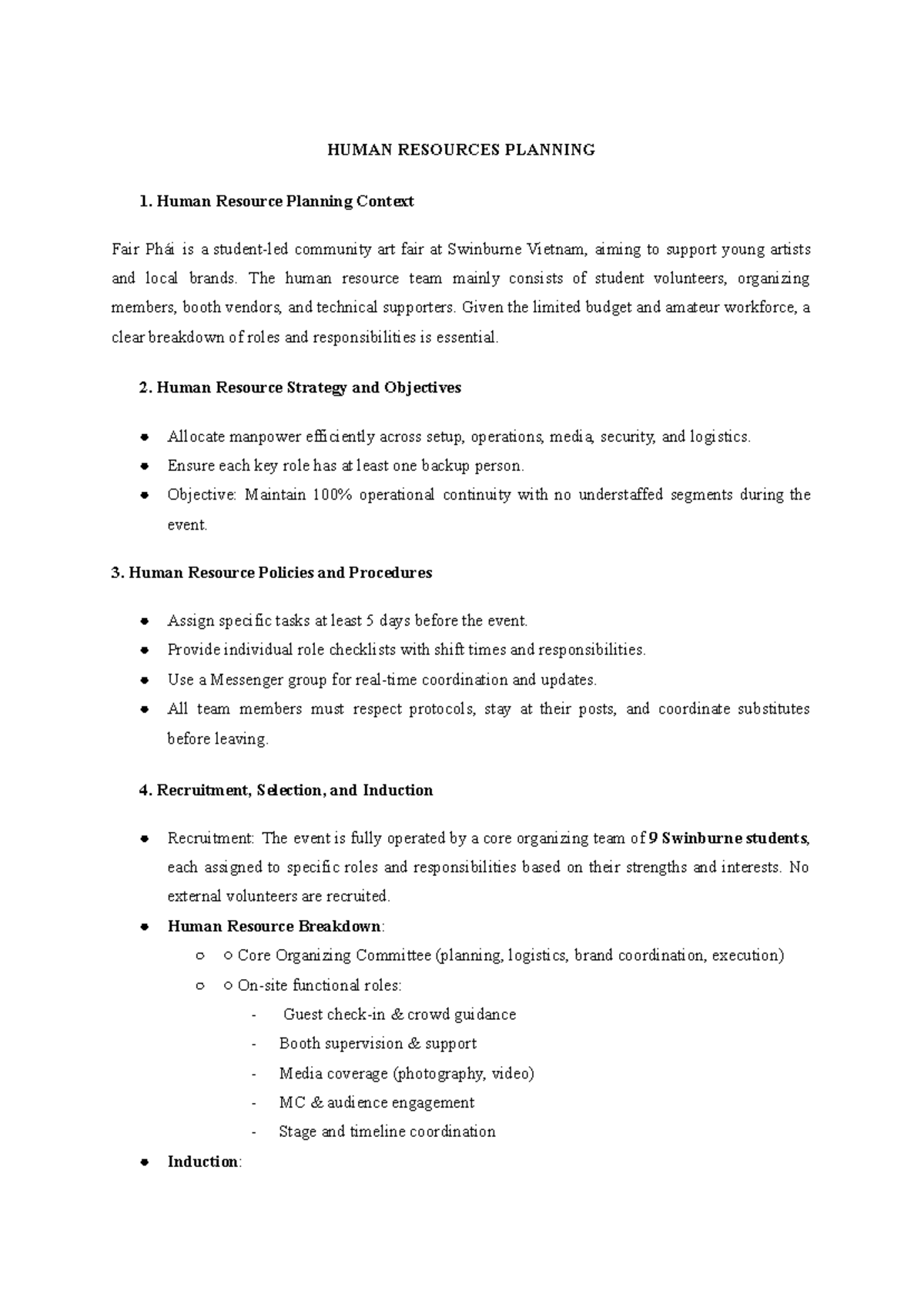 Team 2 HRM: Human Resource Planning for Fair Phái Event - Studocu