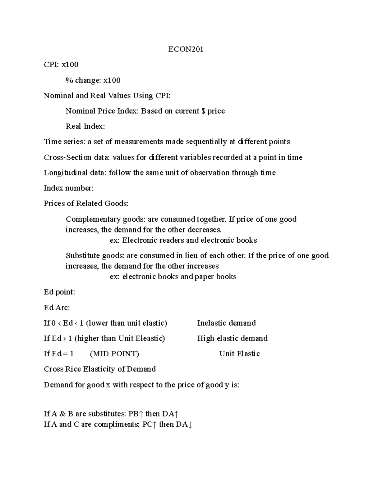 Econ201 - ECON CPI: x % change: x Nominal and Real Values Using CPI ...