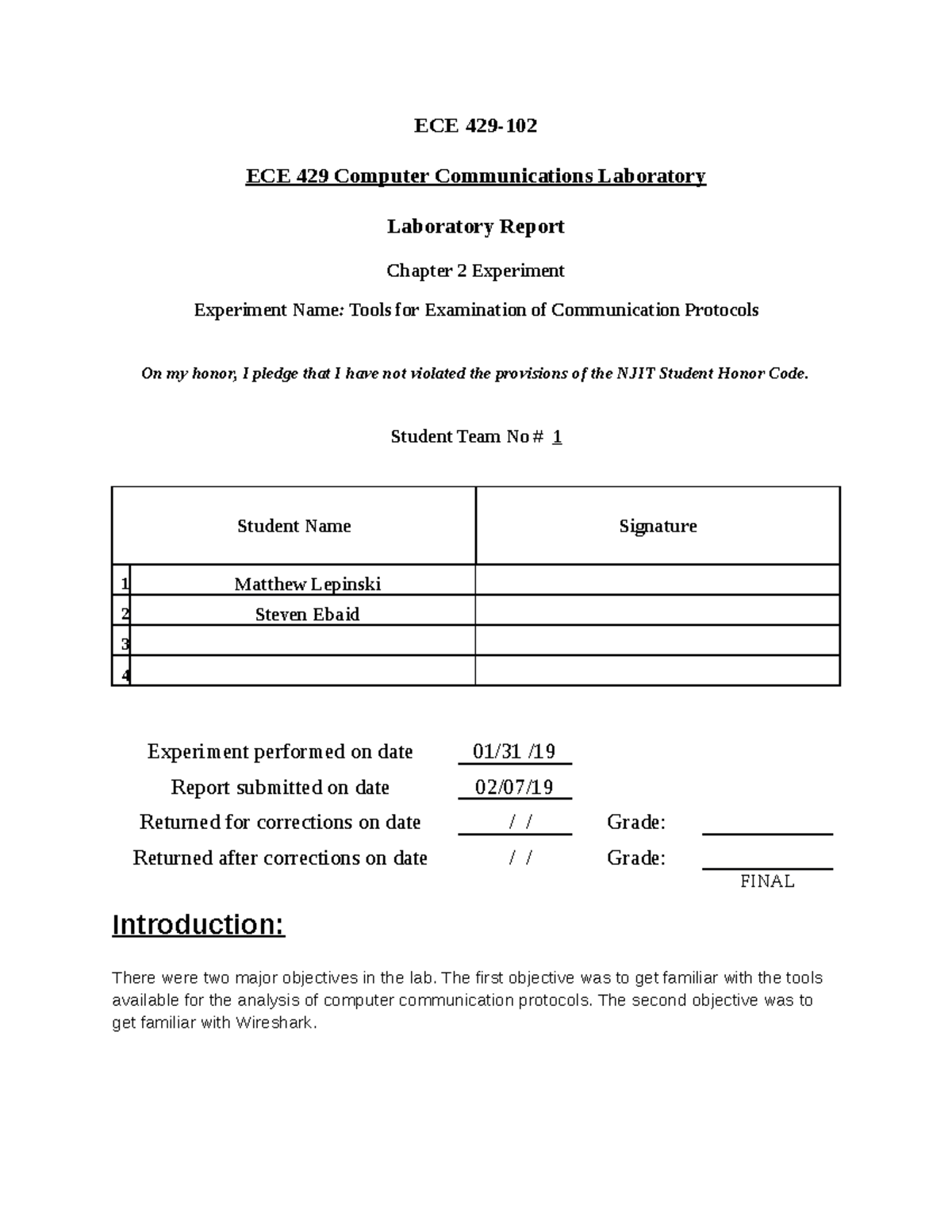 ECE 429 Computer Communications Lab Report: Tools & Wireshark Analysis ...