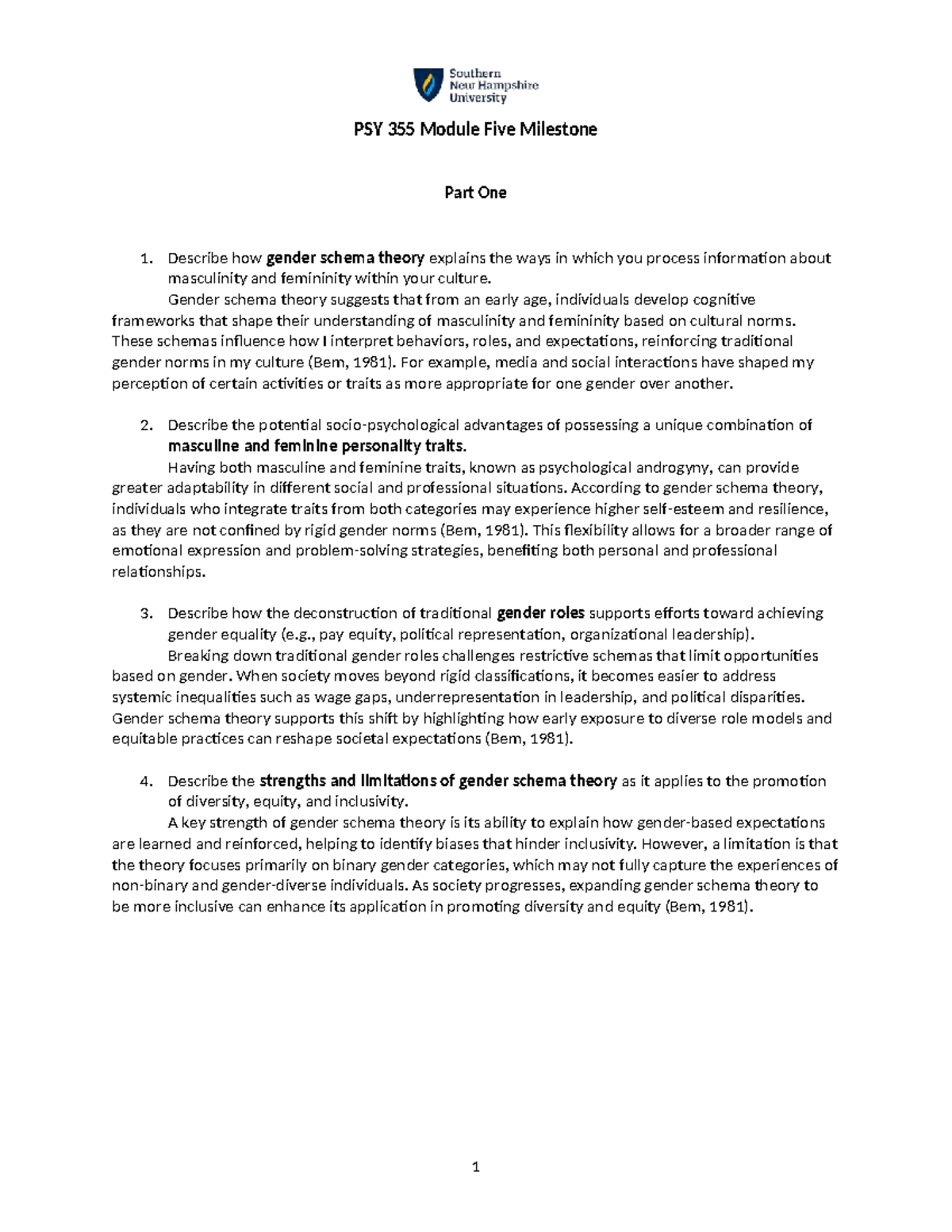 PSY 355 Module Five Milestone - PSY 355 Module Five Milestone Part One ...