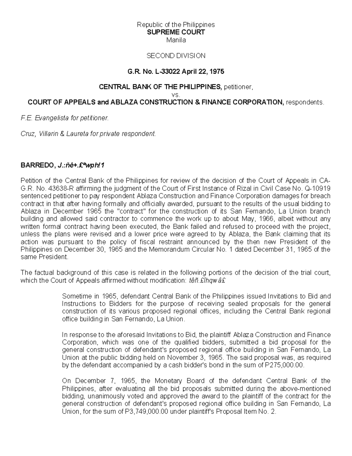 18. Central Bank vs. CA, 63 SCRA 431 (1975) – national government ...