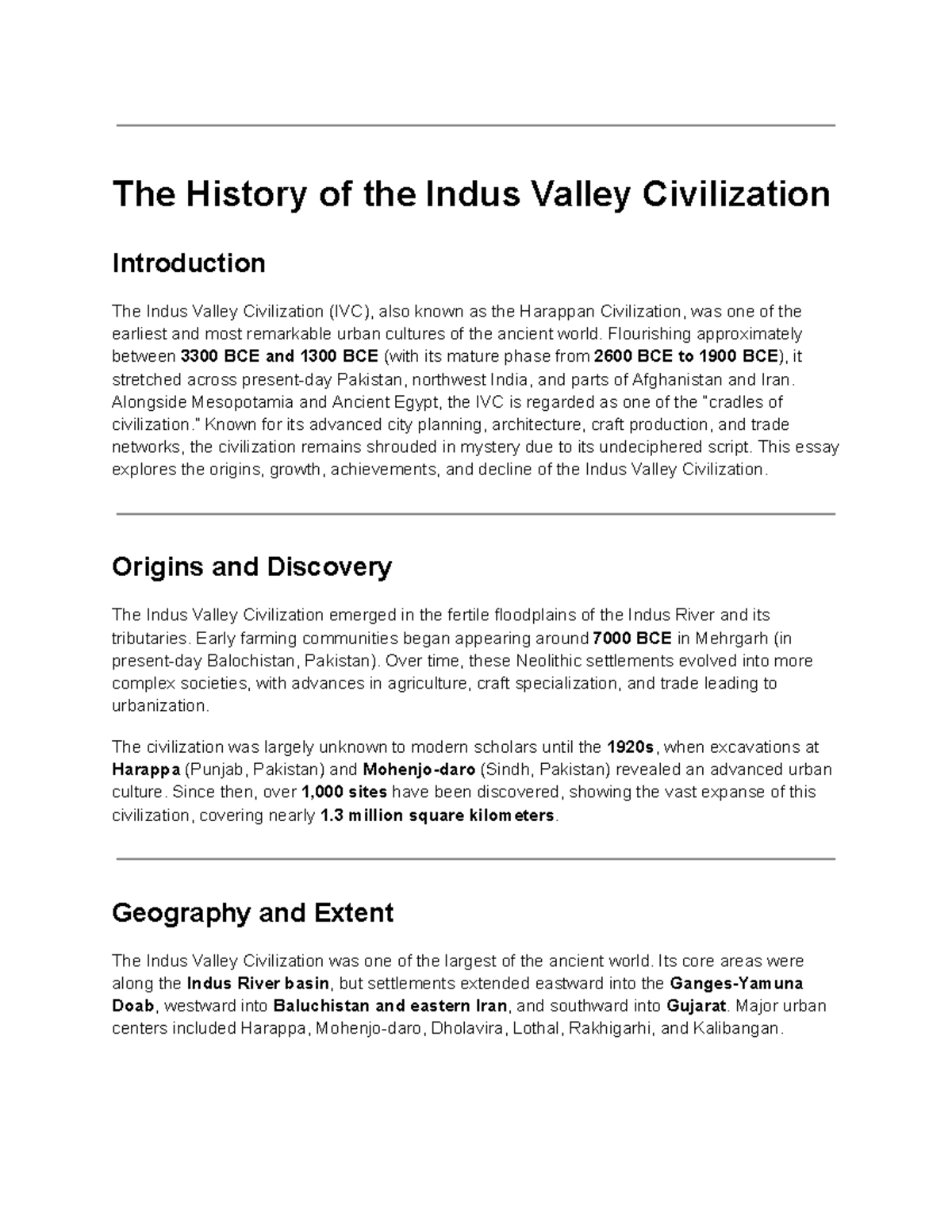 Indus Valley Civilization Short Notes