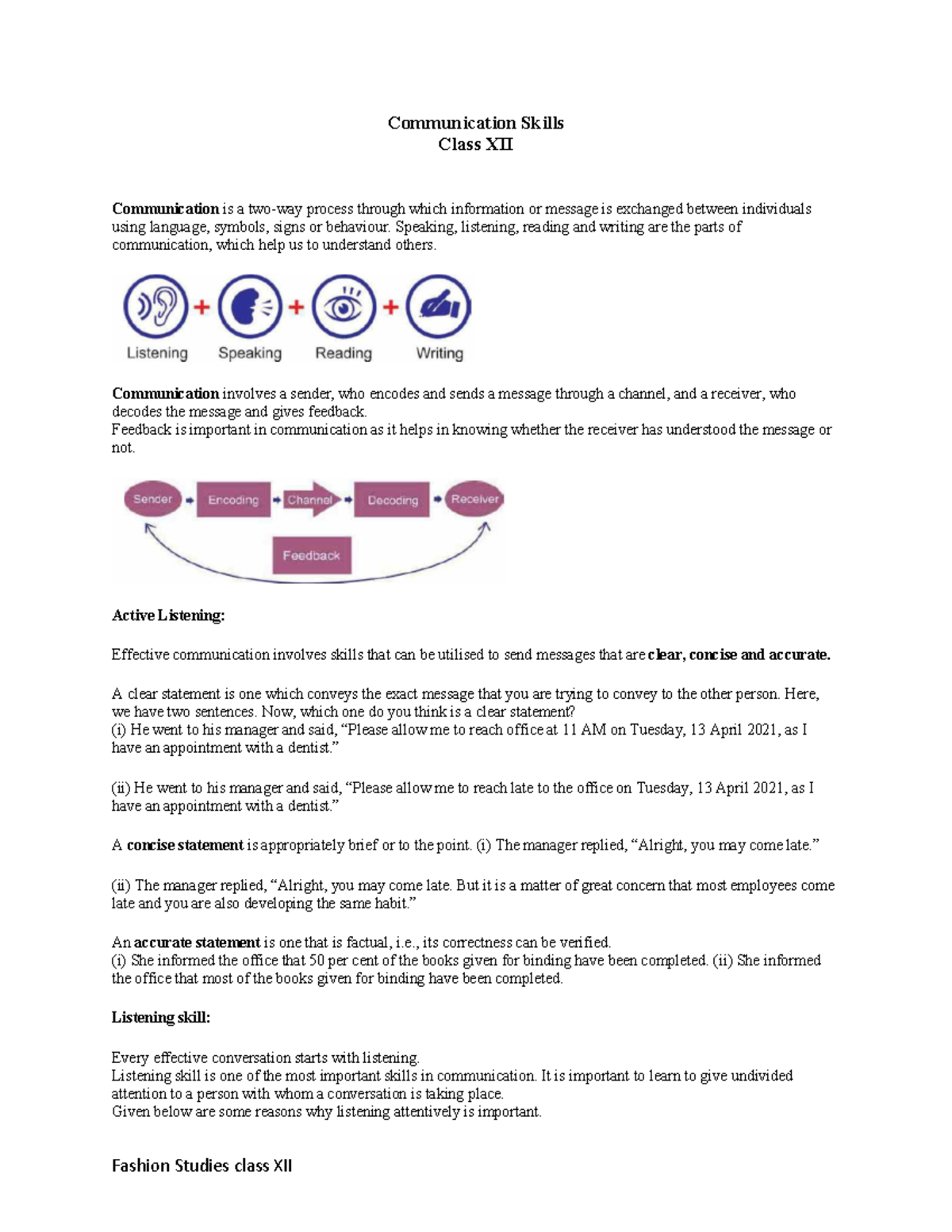 Communication Skills Class XII Notes for Effective Interactions - Studocu