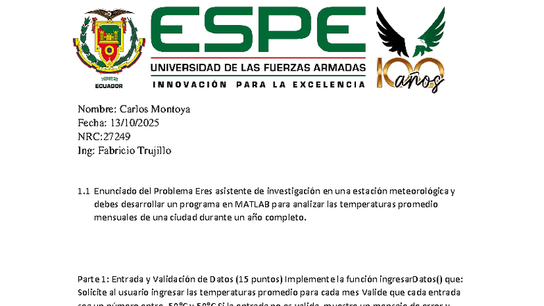 Lab2 Métodos Numéricos: Análisis de Temperaturas en MATLAB - Studocu