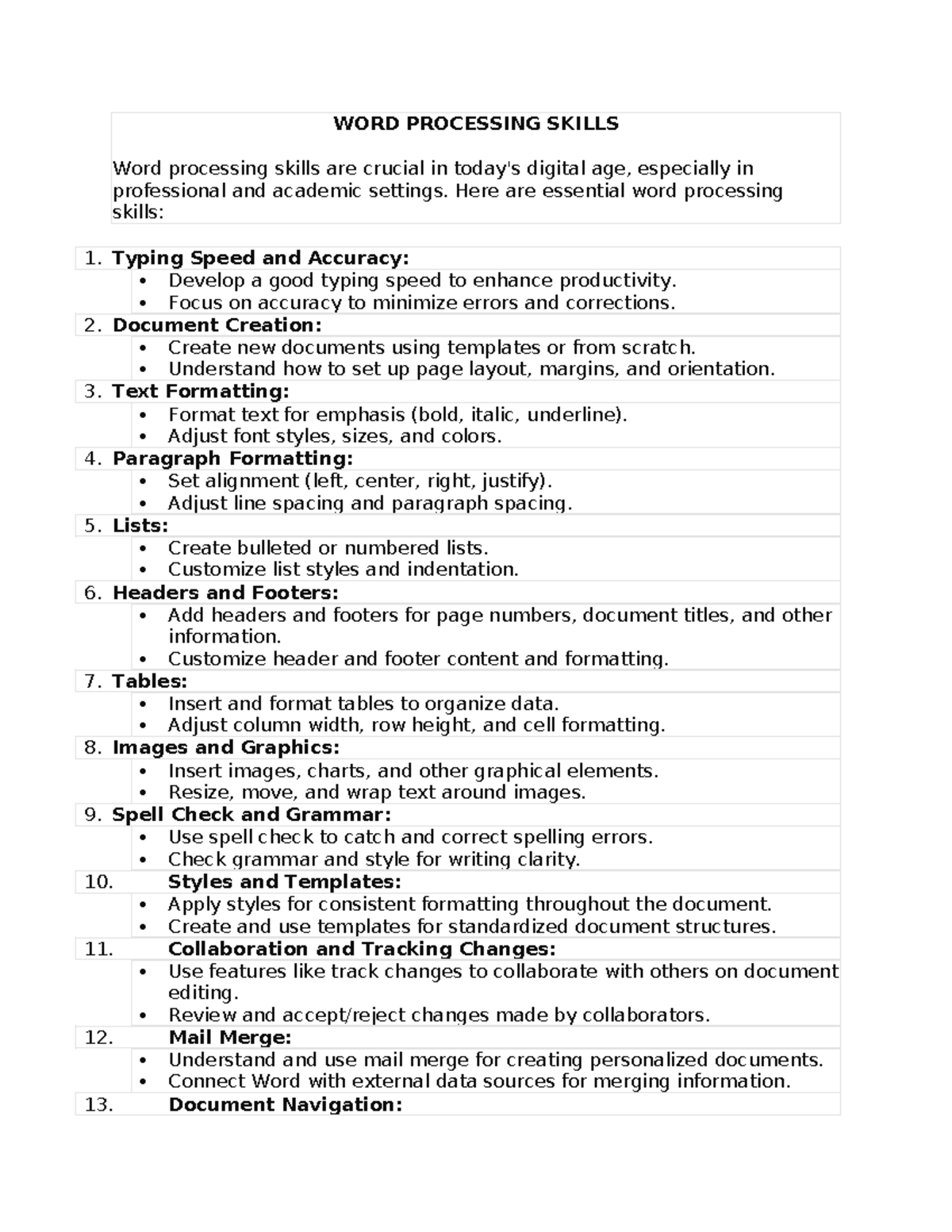 WORD PROCESSING SKILLS: Essential Techniques for Success - Studocu