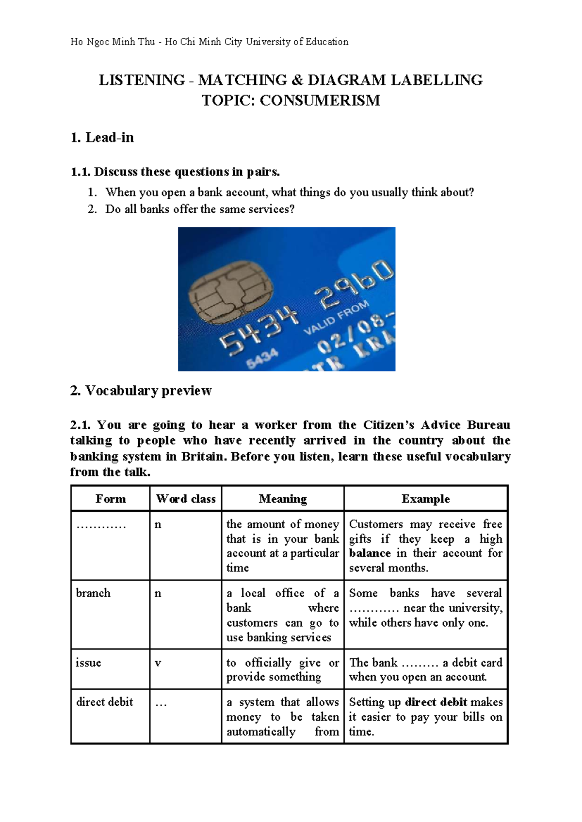 B2 Listening Labelling Practice: Consumerism & Banking - Studocu