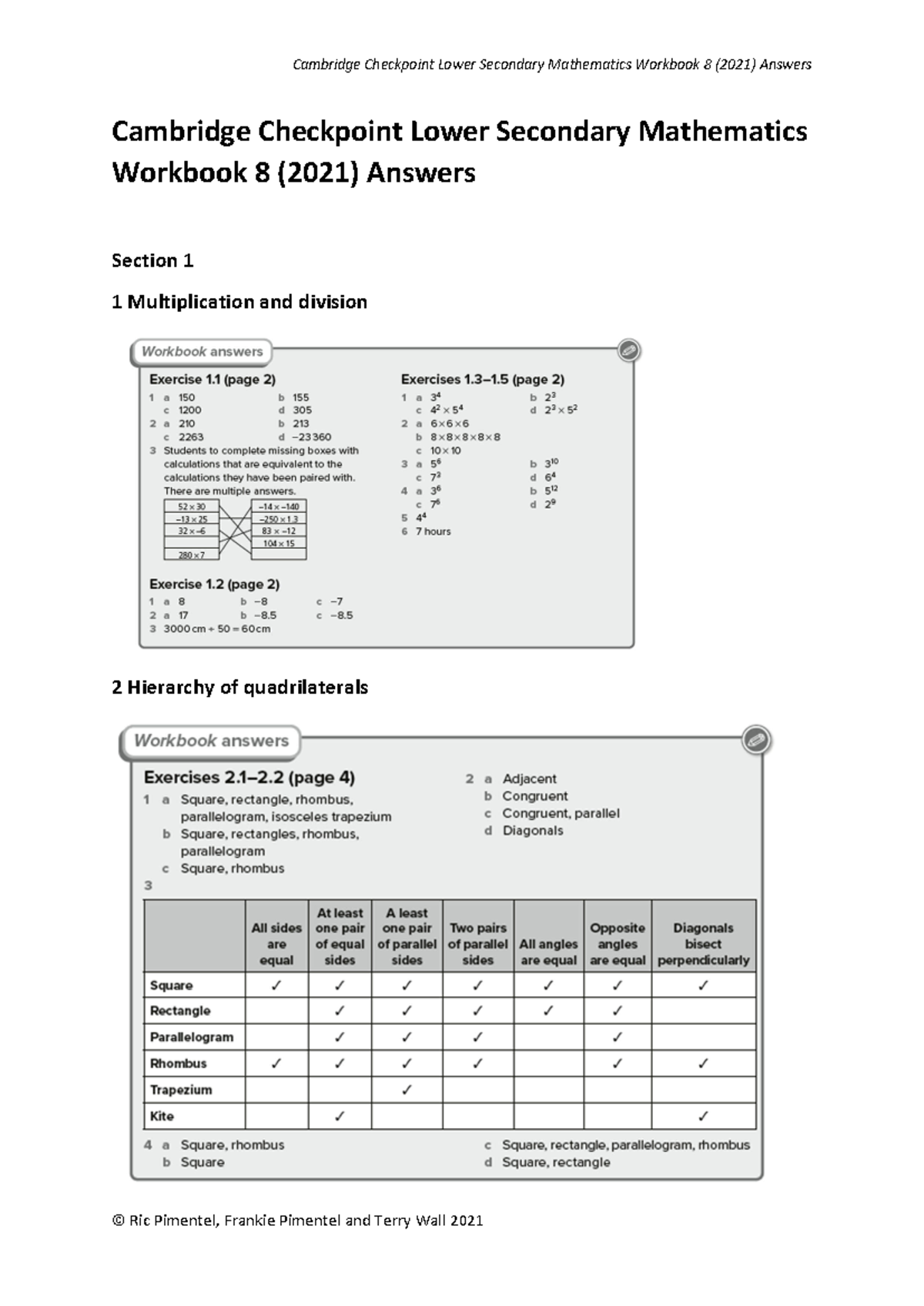 Cambridge Checkpoint Lower Secondary Math Answers - Workbook 8 - Studocu