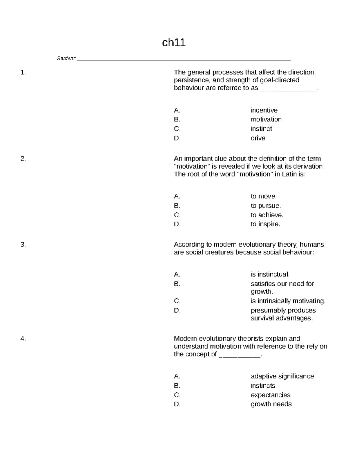 Ch1 - Psychology Chapter 1 Practice Test Questions - Chapter 1 1 ...