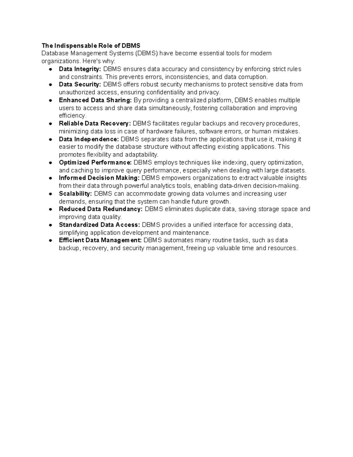 The Essential Role of DBMS: Key Benefits and Functions Explained - Studocu