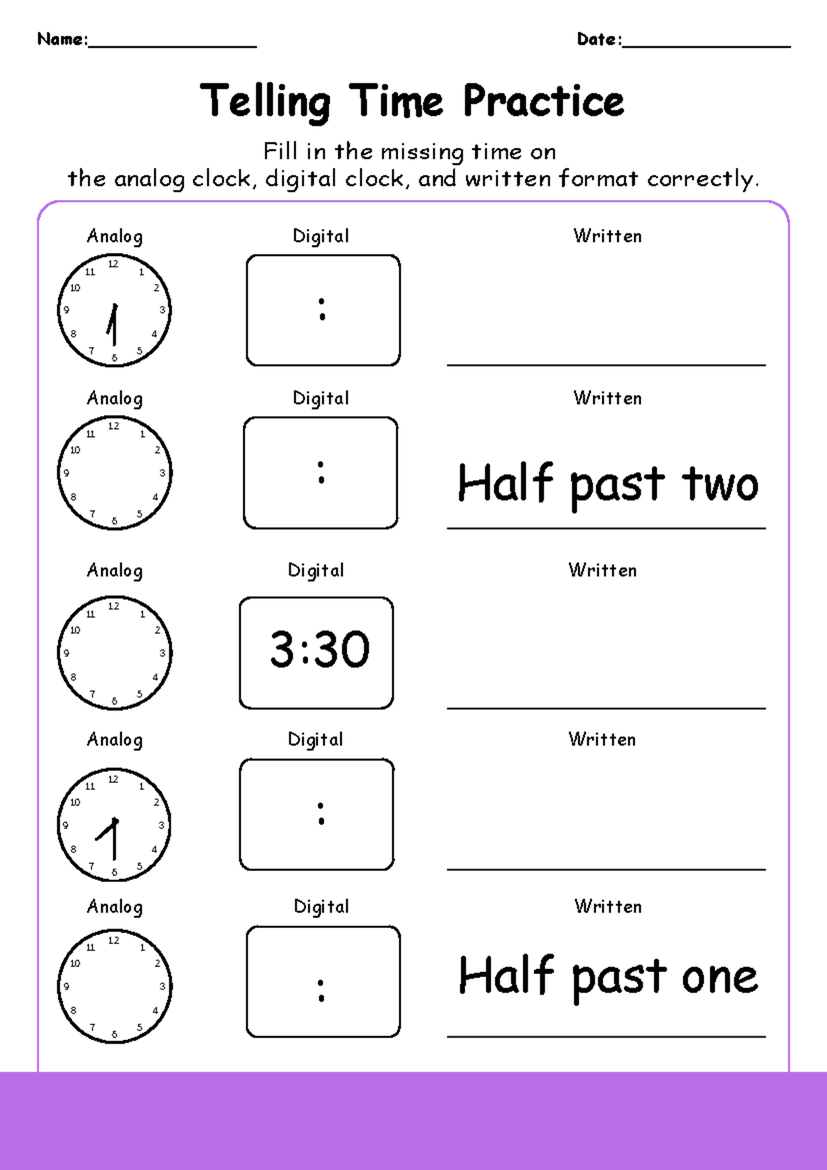 Telling Time Practice: Analog, Digital & Written - Telling Time ...