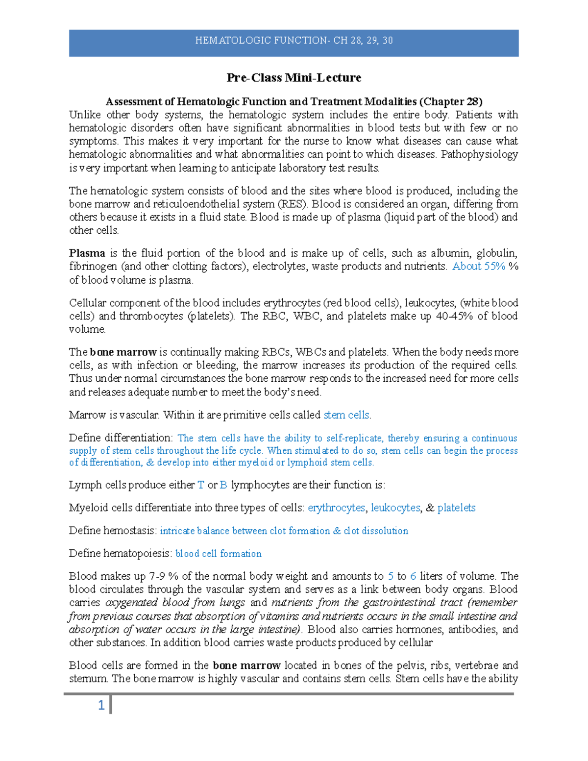 Mini Lecture - Hematology - Ch 28, 29, 30 - Pre-Class Mini-Lecture ...