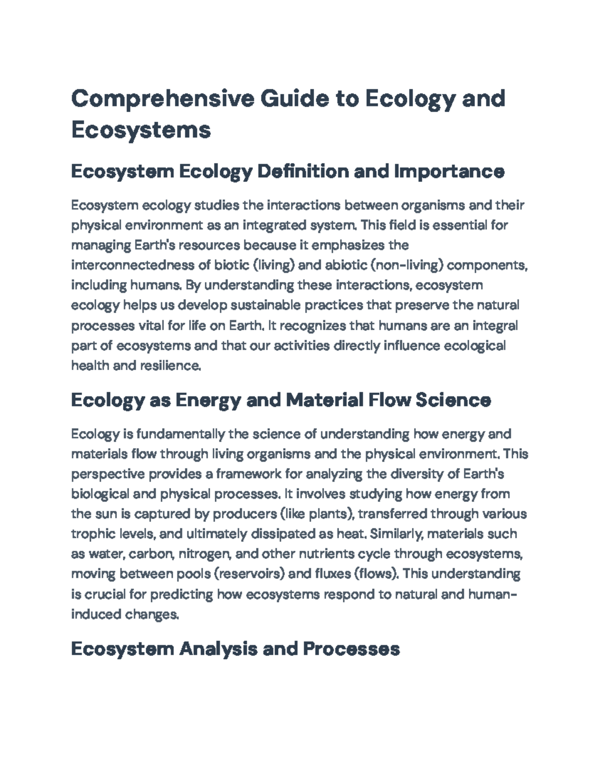 ECO 101: Comprehensive Overview of Ecosystem Dynamics & Human Impacts ...