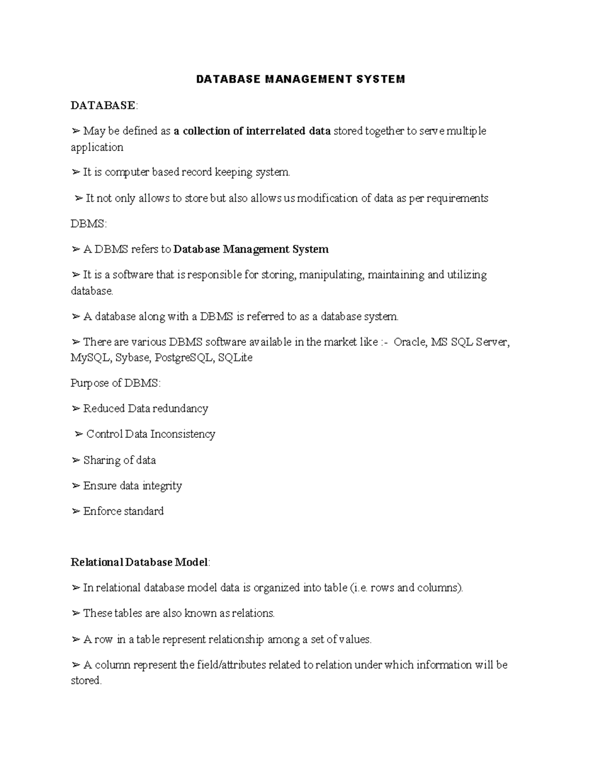 Database Management System notes for students - DATABASE MANAGEMENT ...