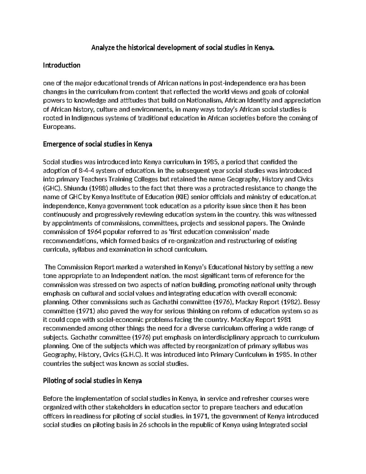 Historical Development of Social Studies in Kenya: A Comprehensive ...