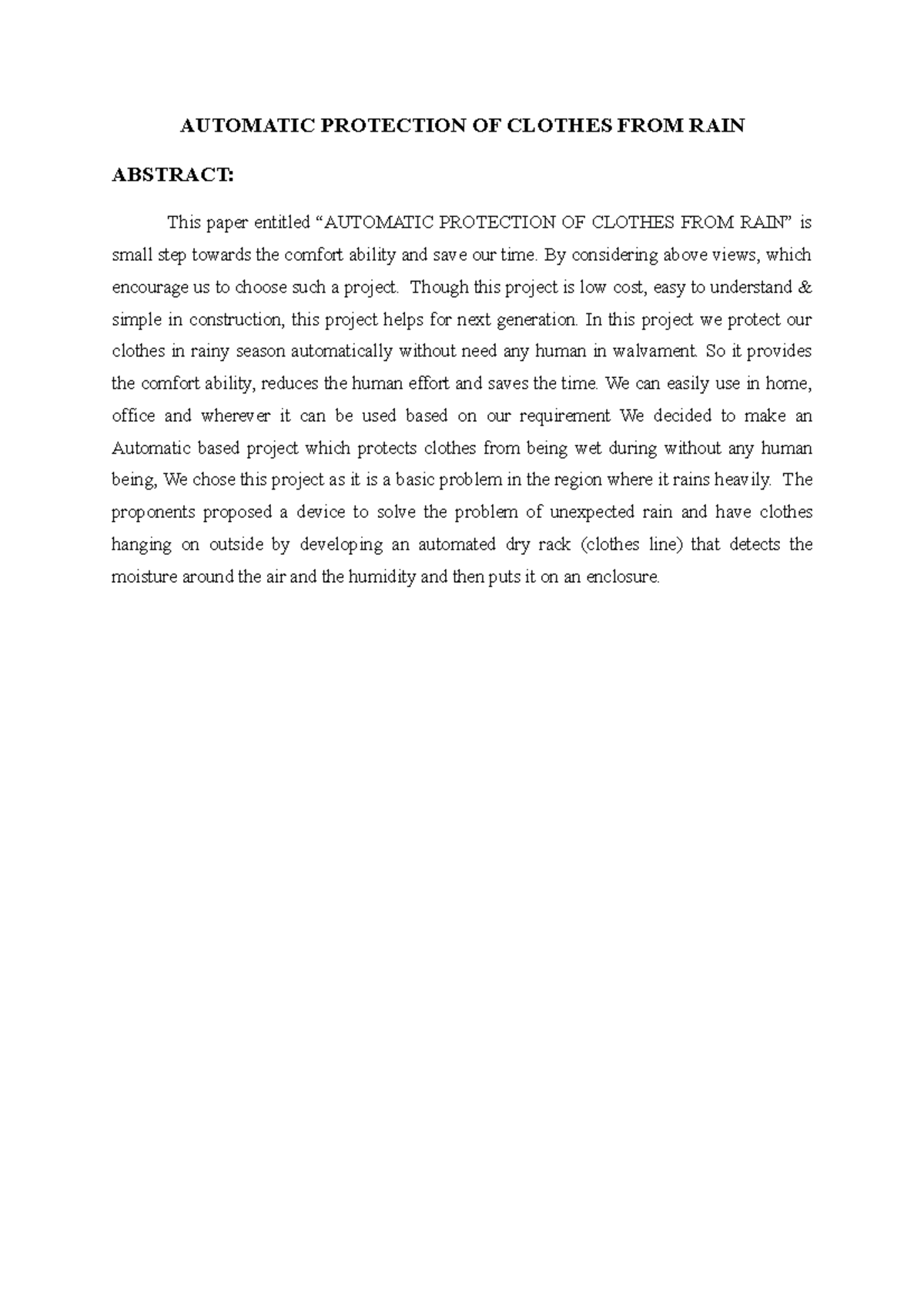 Automated Clothes Protection System from Rain: A Smart Solution - Studocu