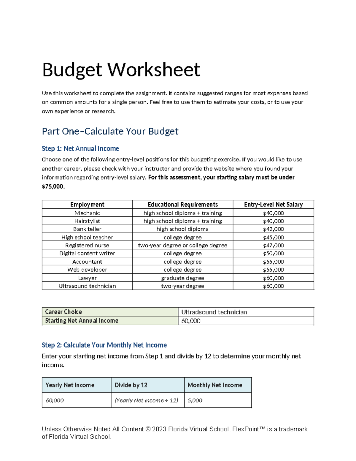 01.06 budget worksheet - Budget Worksheet Use this worksheet to ...