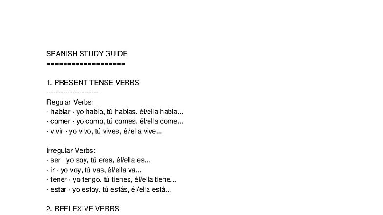 SPAN 101: Study Guide on Present Tense & Preterite Verbs - Studocu