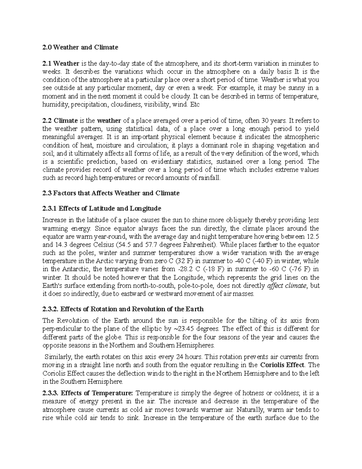 10222 - ND 1 lecture note - 2 Weather and Climate 2 Weather is the day ...