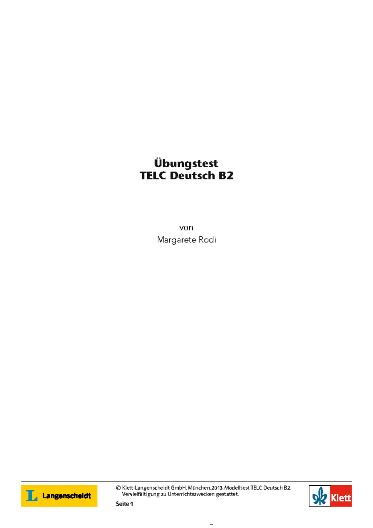 Modelltest TELC Deutsch B2: Übungstest und Prüfungsinhalte - Studocu