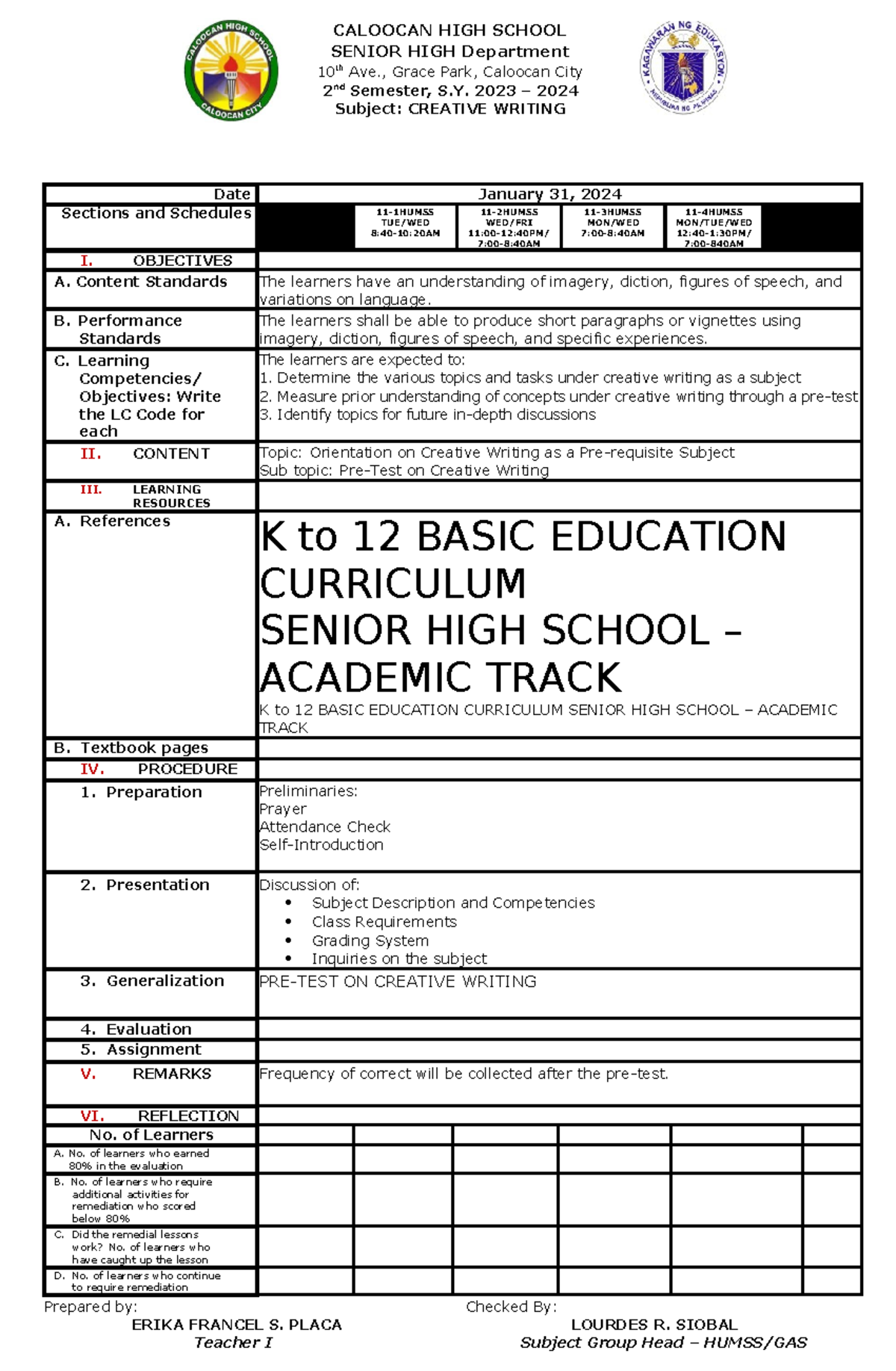 Creative Writing Daily Lesson Plan - 2nd Sem S.Y. 2023-2024 - Studocu