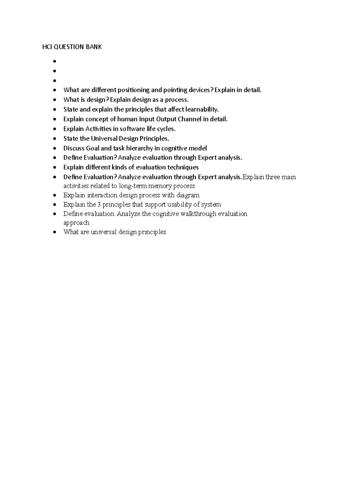 HCI 101 Question Bank: Positioning Devices, Design Principles ...