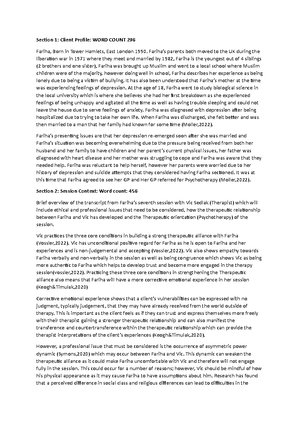 [Solved] what is formulation - Mental Health and Counselling (D241 ...