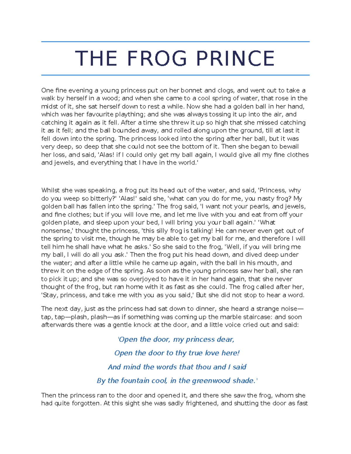 The Frog Prince: A Lesson in True Love and Transformation (ENG 5-1a ...