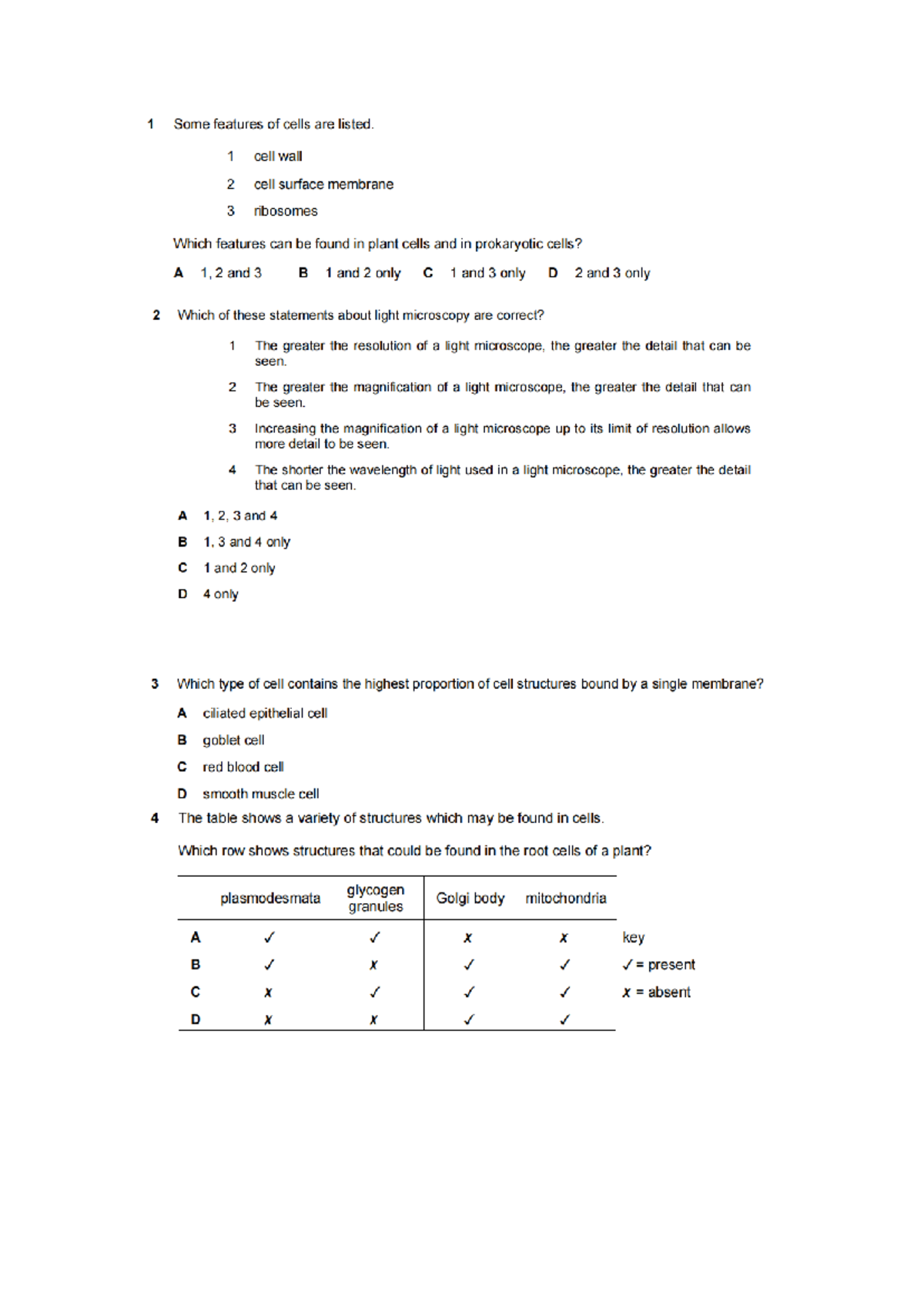 MCQ 482 - Cell Structure and Light Microscopy Quiz - Studocu