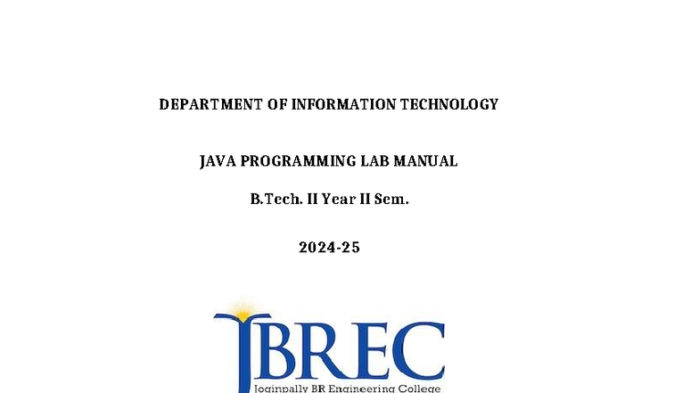 Java Programming Manual(R22) - 1 DEPARTMENT OF INFORMATION TECHNOLOGY JAVA PROGRAMMING LAB ...