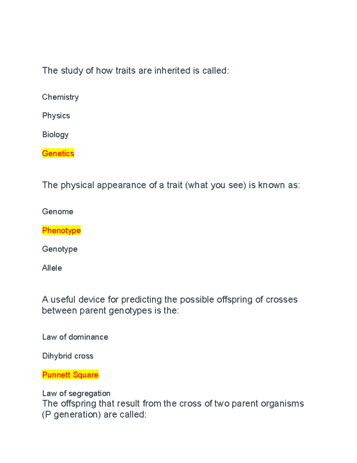 Genetics Study Guide: Inheritance, Traits, and Punnett Squares (Course ...