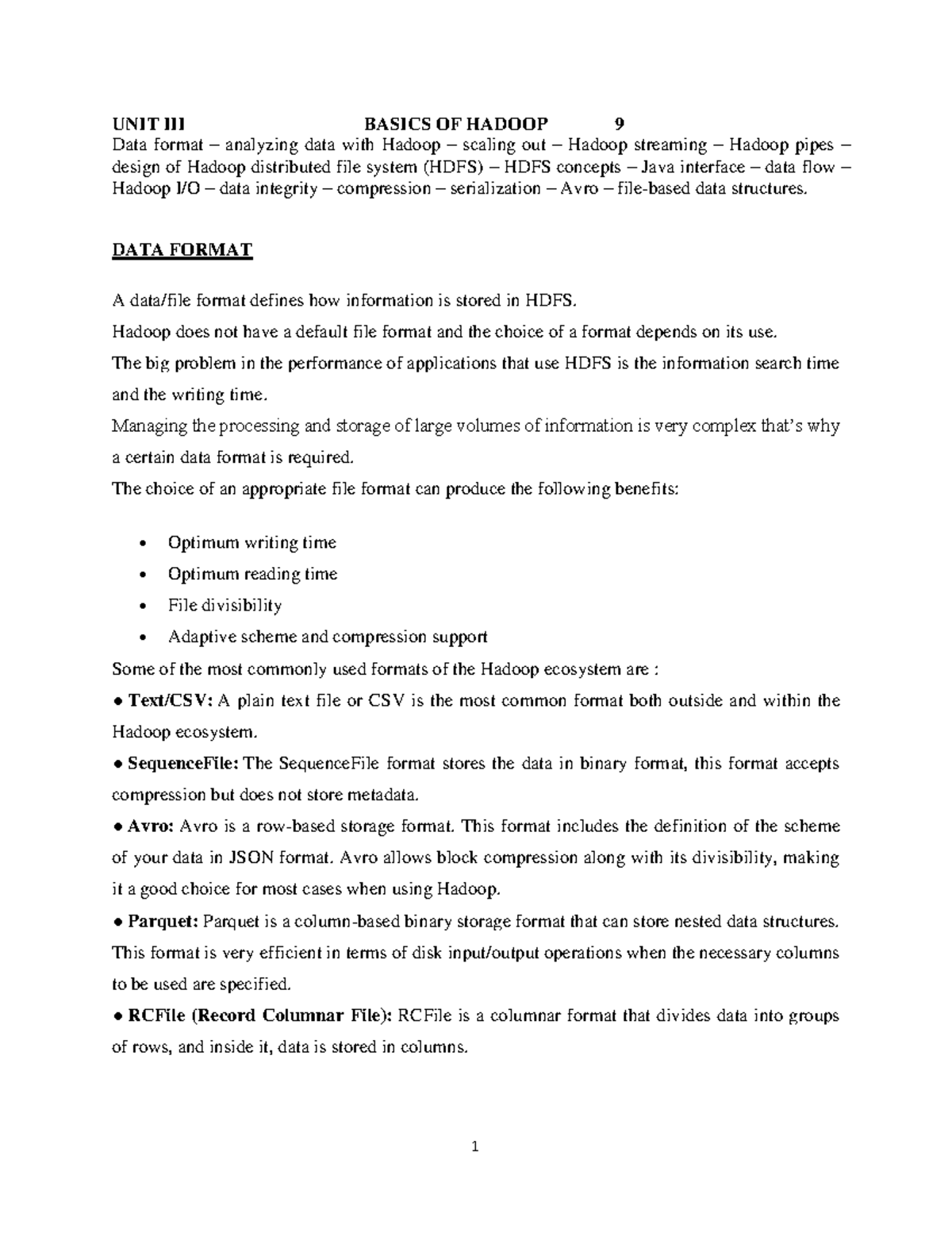 Bdm 3 - UNIT III: Fundamentals of Hadoop & Data Processing Techniques ...